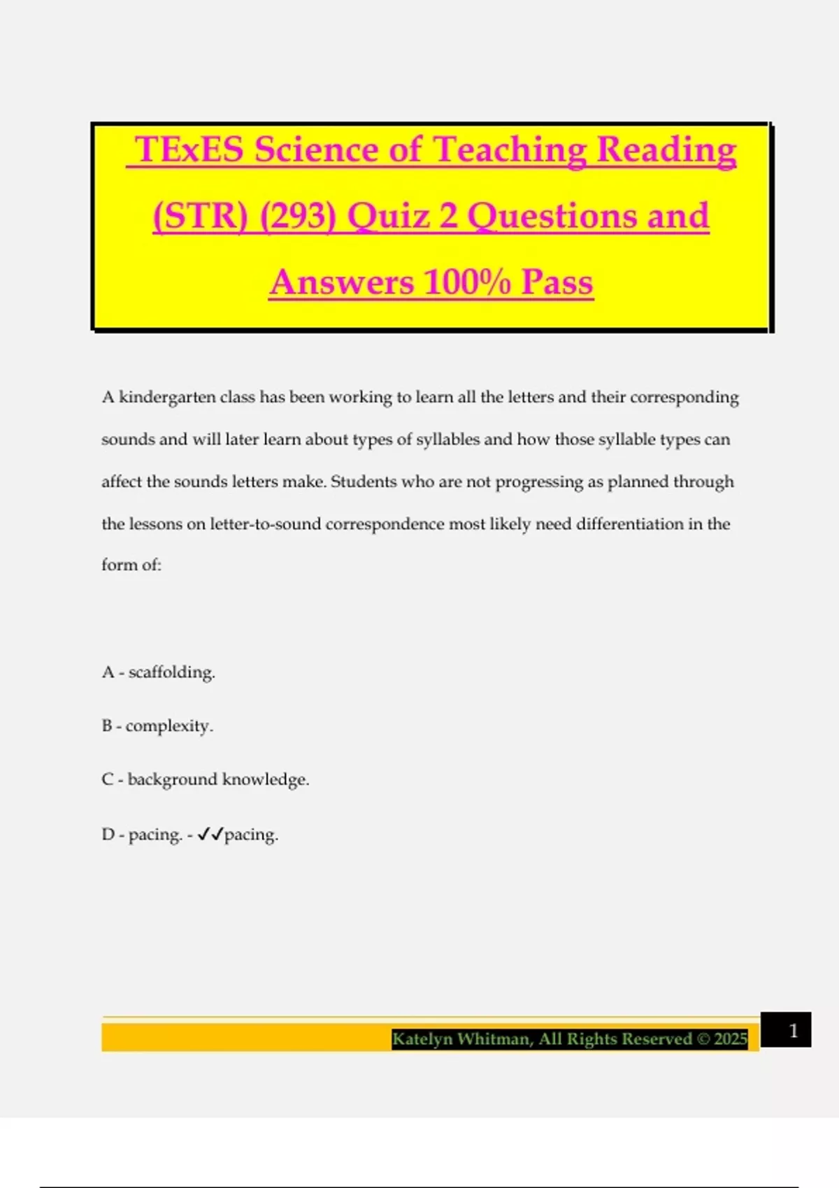 TExES STR Bundled Exams Questions and Answers 100% Pass Guaranteed ...