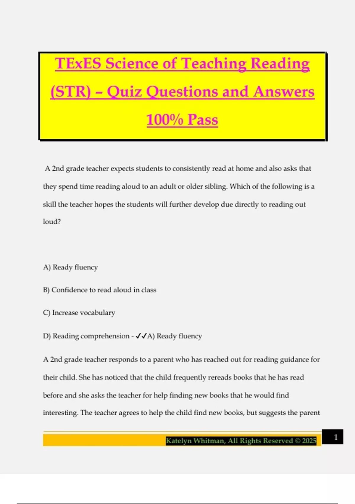 TExES Science of Teaching Reading (STR) – Quiz Questions and Answers ...