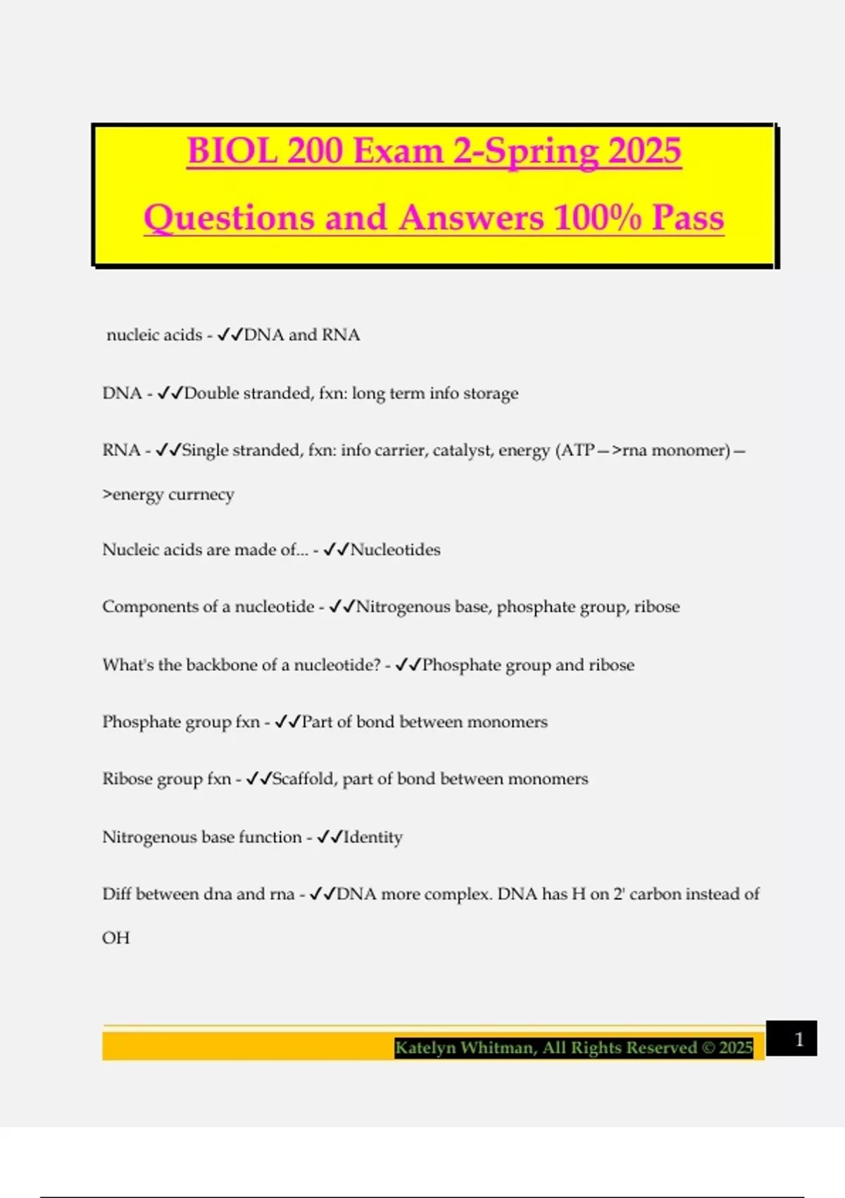 BIOL 200 Exam 2-Spring 2025 Questions and Answers 100% Pass - BIOL 200 - Stuvia US