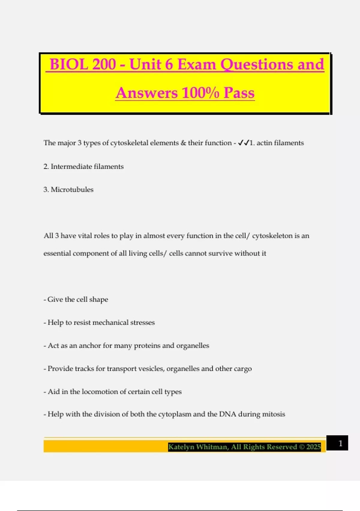 BIOL 200 - Unit 6 Exam Questions and Answers 100% Pass - BIOL 200 - Stuvia US