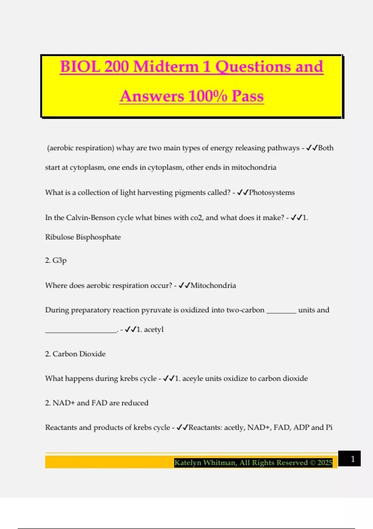 BIOL 200 Midterm 1 Questions and Answers 100% Pass - BIOL 200 - Stuvia US