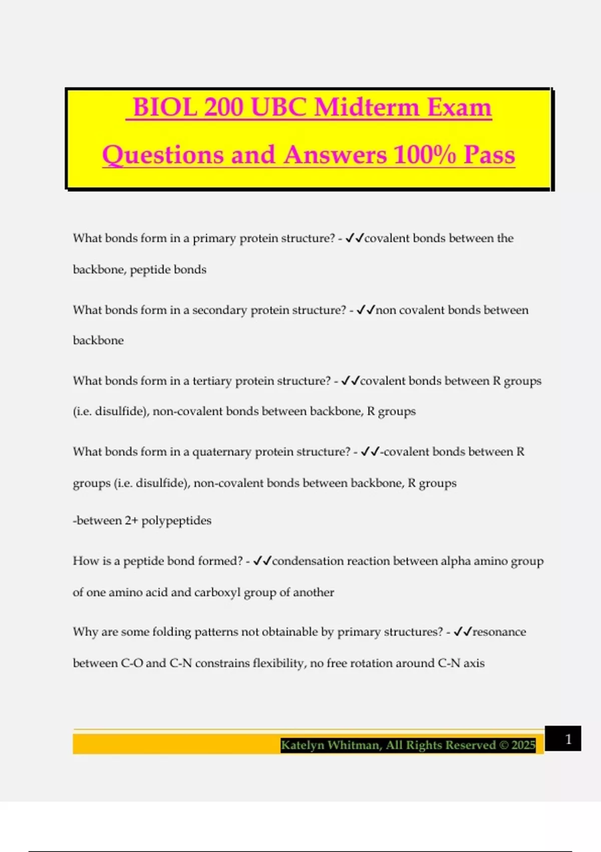 BIOL 200 UBC Midterm Exam Questions and Answers 100% Pass - BIOL 200 ...