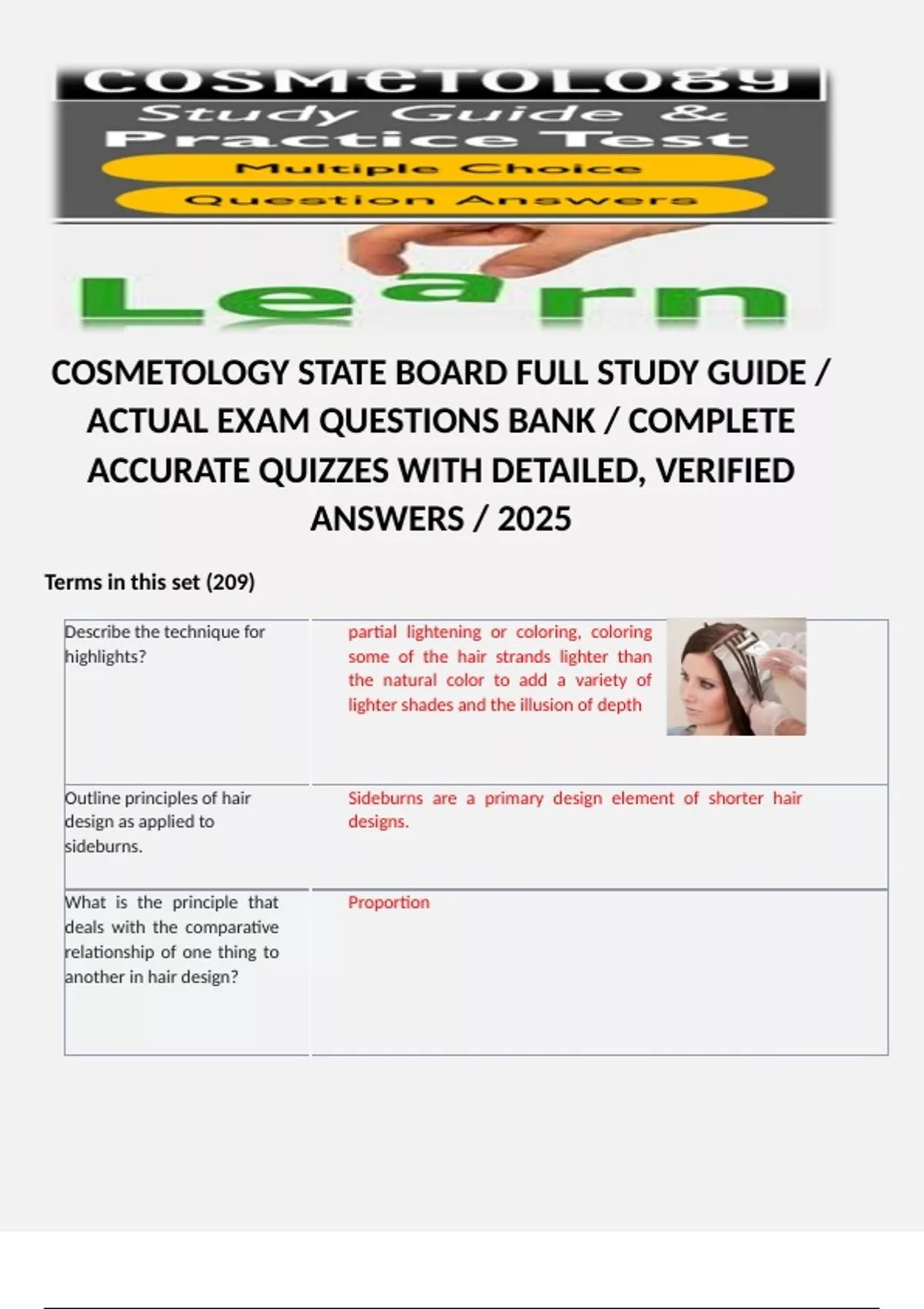 COSMETOLOGY STATE BOARD FULL STUDY GUIDE / ACTUAL EXAM QUESTIONS BANK ...