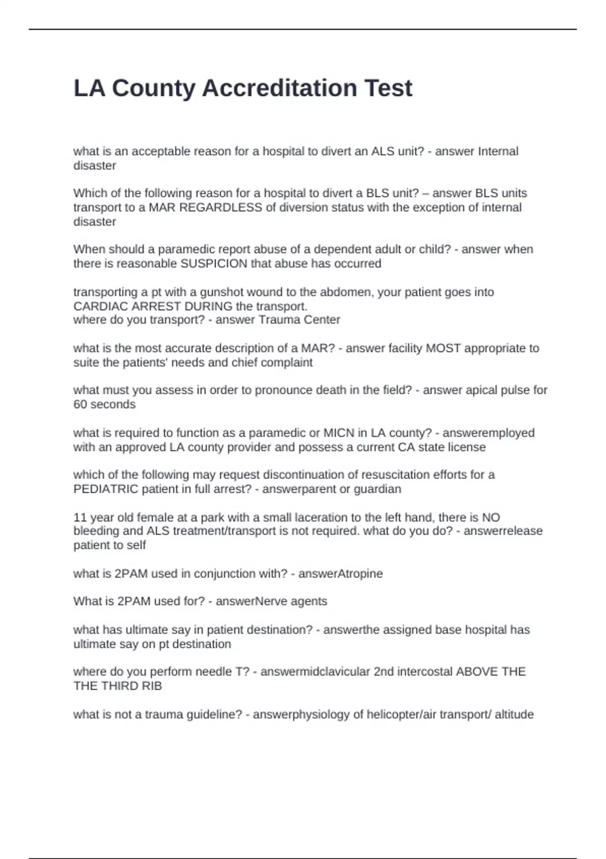 LA County Accreditation Test Questions and Answers - LA county ...