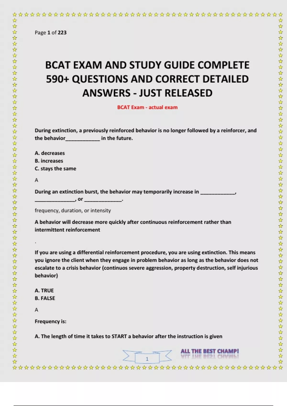 BCAT EXAM AND STUDY GUIDE COMPLETE 590+ QUESTIONS AND CORRECT DETAILED ANSWERS - JUST RELEASED ...