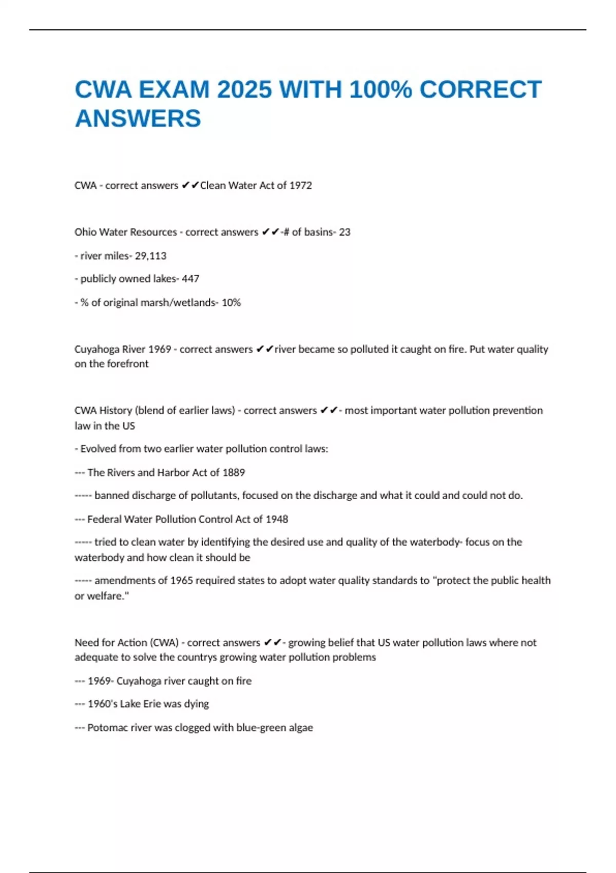 CWA EXAM 2025 WITH 100% CORRECT ANSWERS - CWA E - Stuvia US