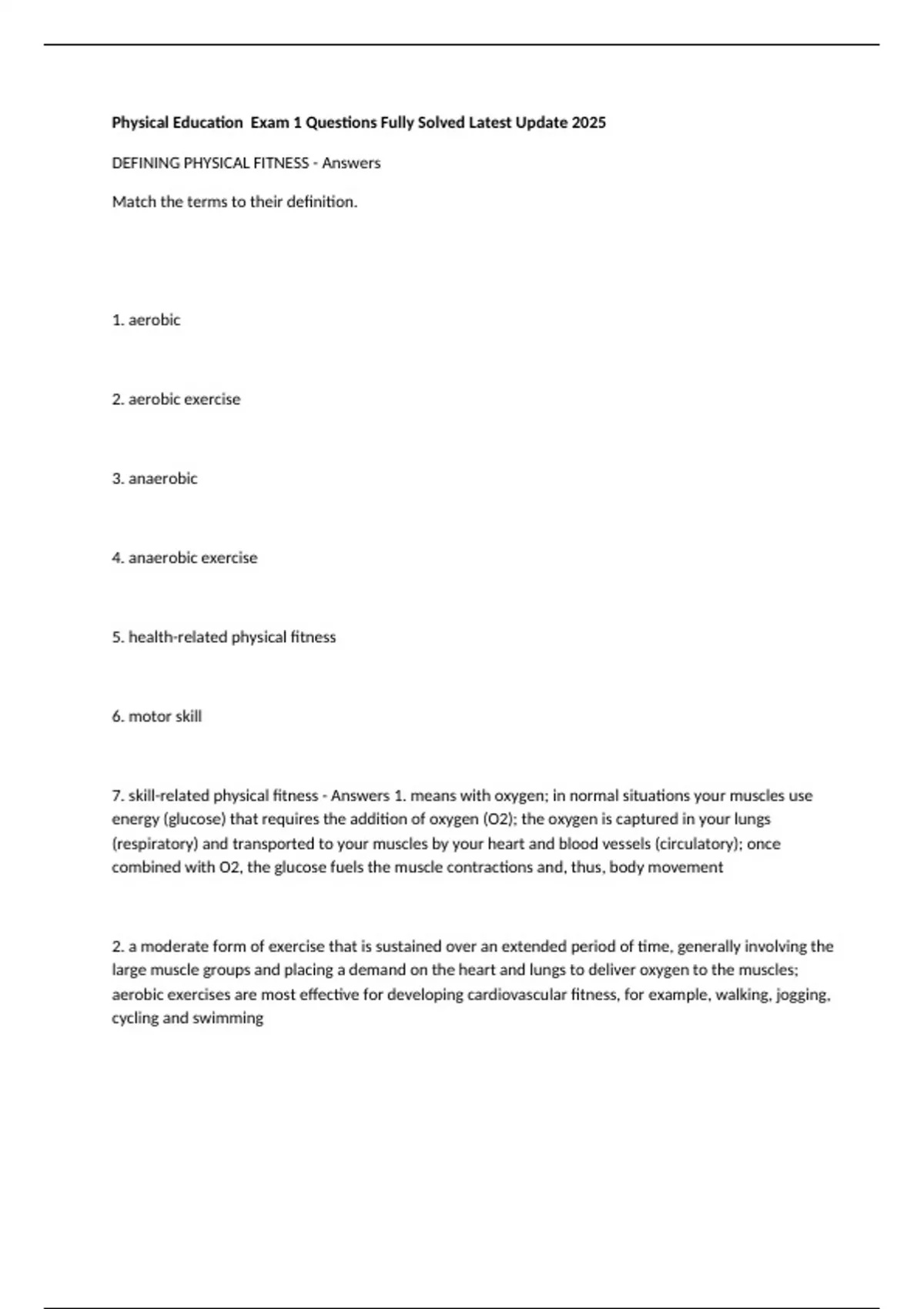 Physical Education Exam 1 Questions Fully Solved Latest Update 2025 ...