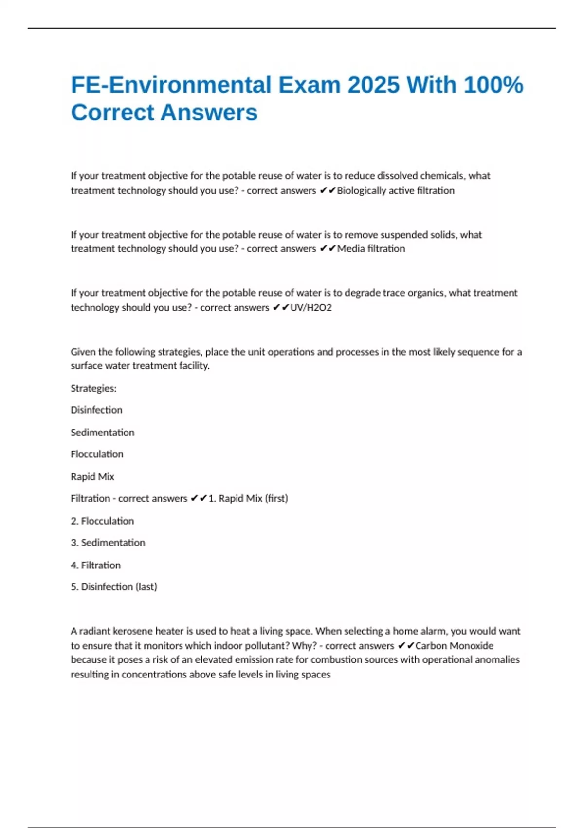 FE-Environmental Exam 2025 With 100% Correct Answers - FE-Environmental ...