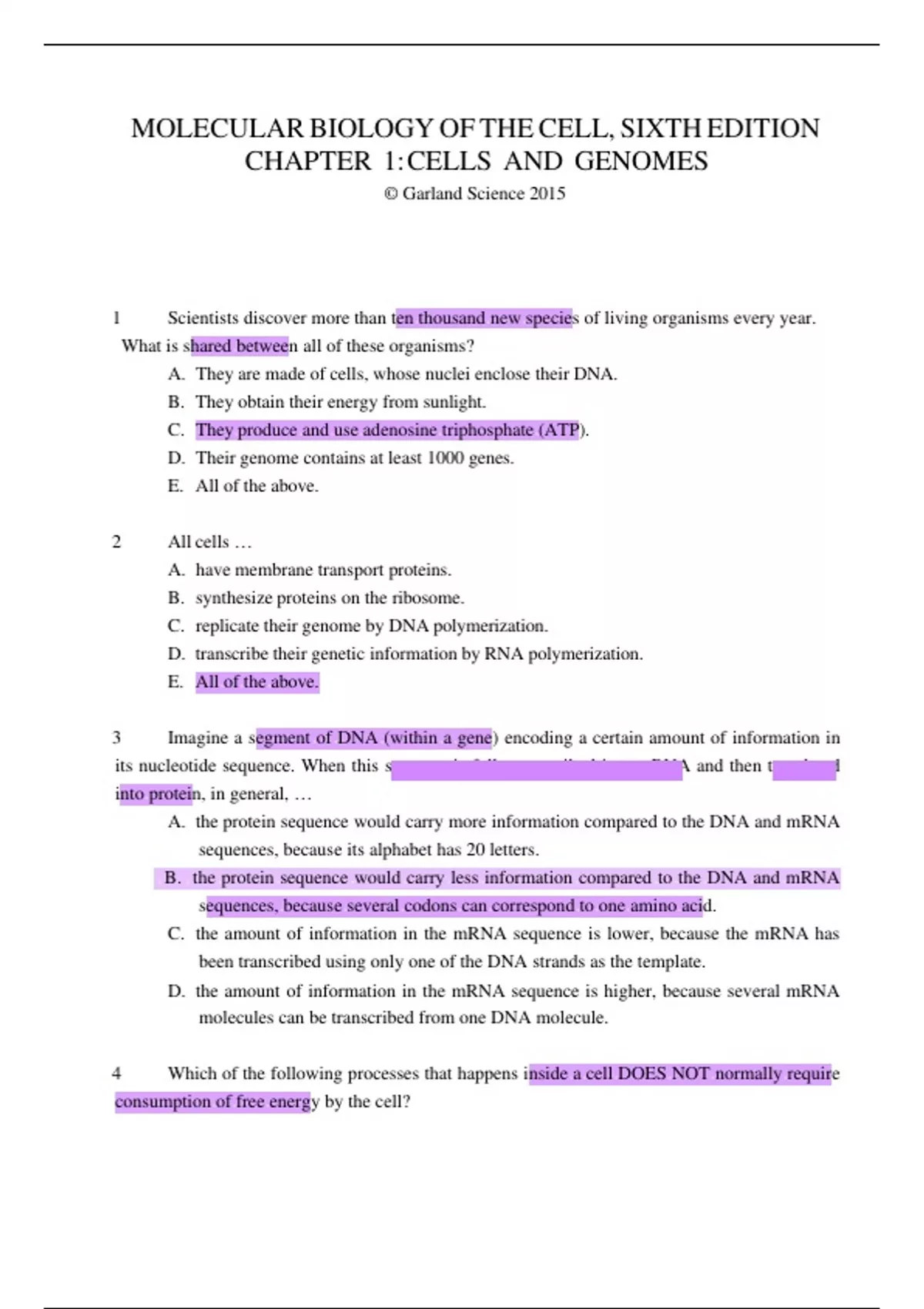 Complete Test Bank Molecular Biology of the Cell 6th Edition Alberts ...