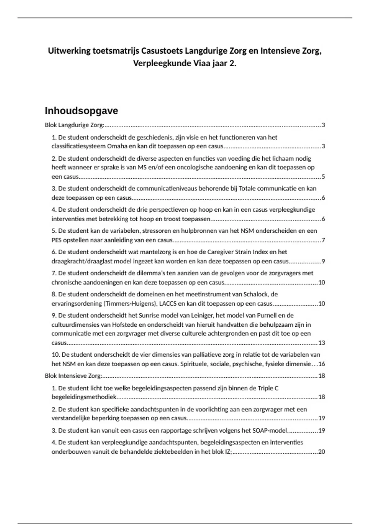 Samenvatting Uitwerking Casustoets Langdurige Zorg en Intensieve Zorg ...