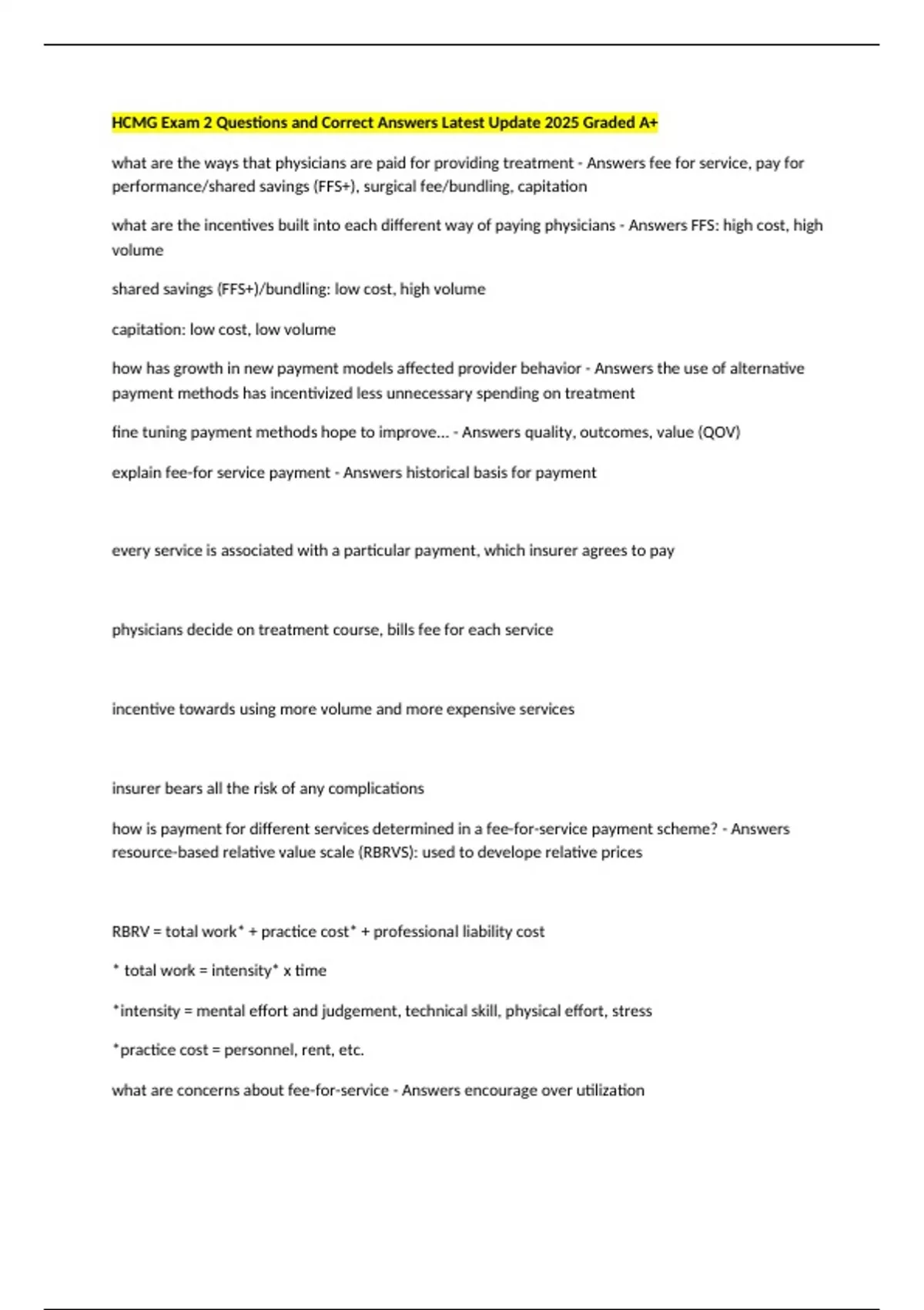 HCMG Exam 2 Questions and Correct Answers Latest Update 2025 Graded A+ ...