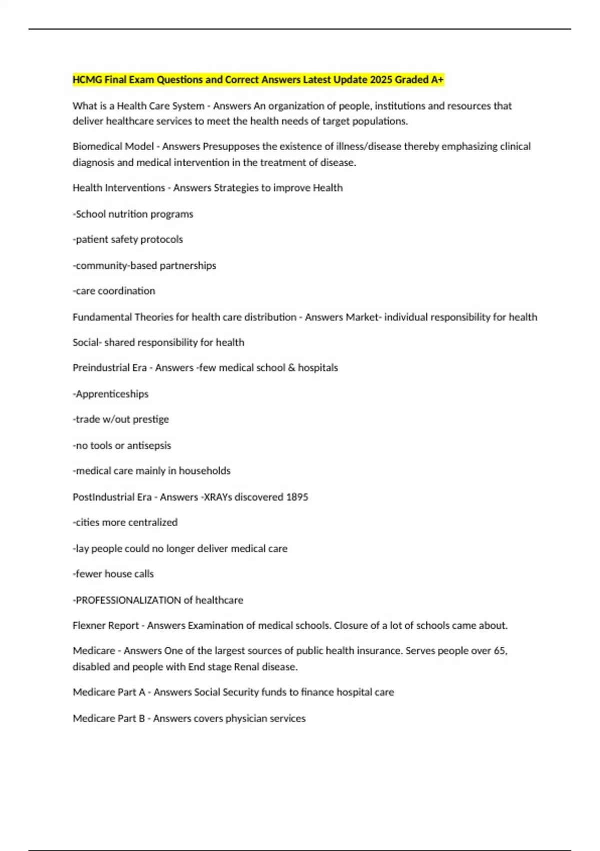 HCMG Final Exam Questions and Correct Answers Latest Update 2025 Graded ...