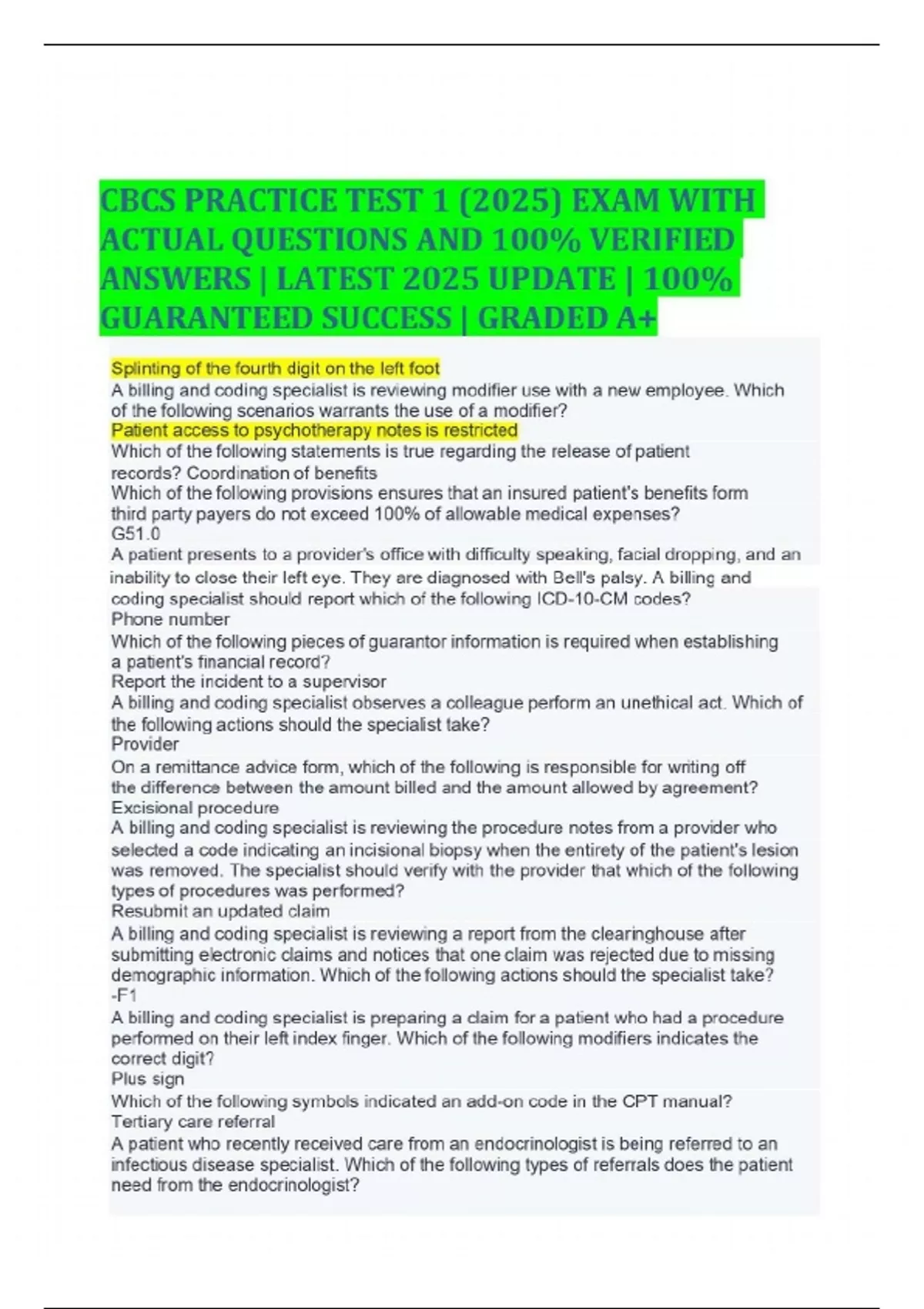 CBCS PRACTICE TEST 1 (2025) EXAM WITH ACTUAL QUESTIONS AND 100% ...