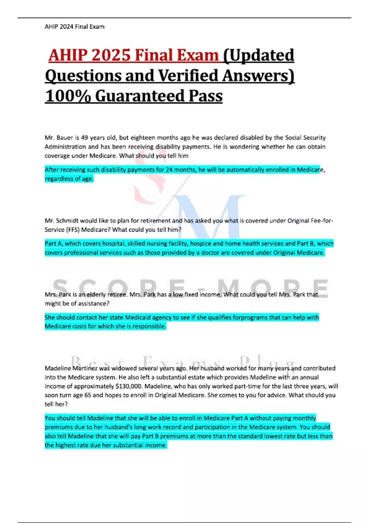 AHIP 2025 Final Exam (Updated Questions and Verified Answers) 100% ...