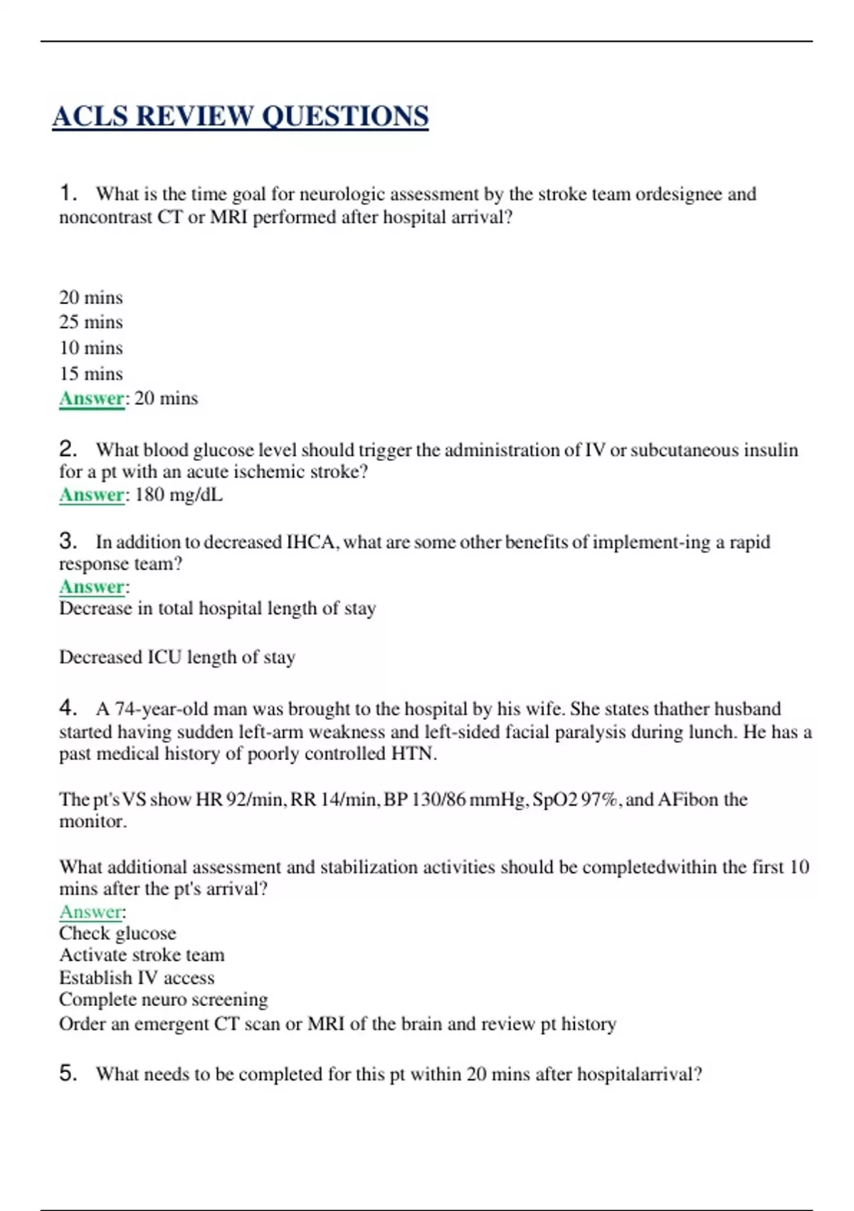ACLS REVIEW QUESTIONS 2024/2025 | QUESTIONS WITH 100% VERIFIED ANSWERS ...