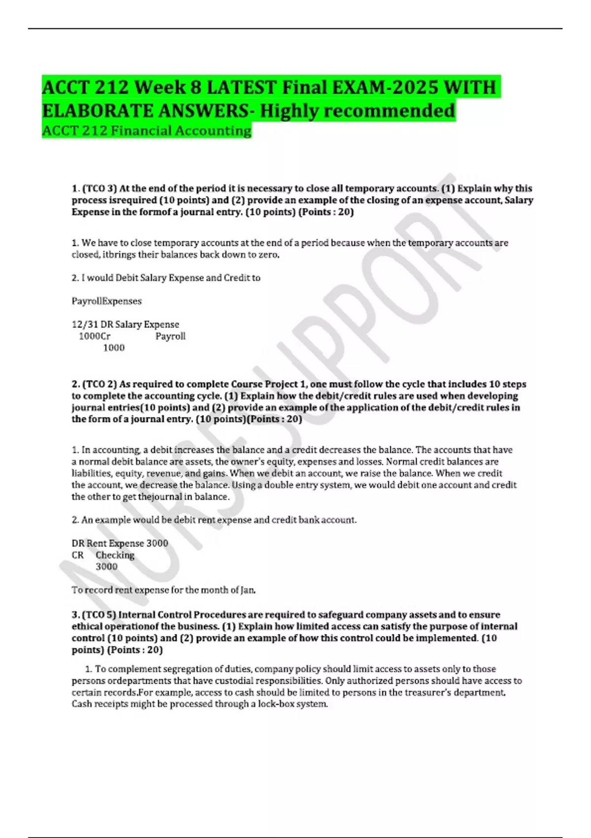 Acct 212 Week 8 Latest Final Exam 2025 With Elaborate Answers Highly