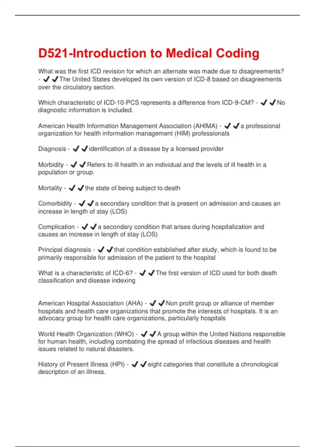 D521-Introduction to Medical Coding Questions and Answers Latest Update ...