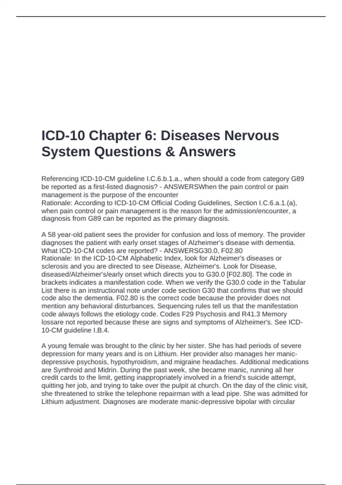 ICD-10 Chapter 6: Diseases Nervous System Questions & Answers - ICD-10 Chapter 6: Diseases ...