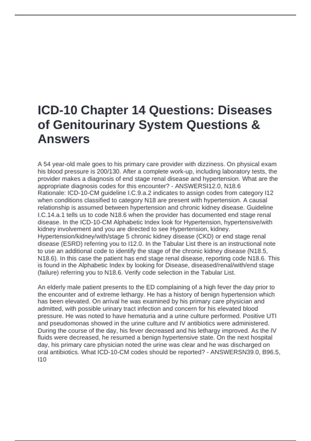 ICD-10 Chapter 14 Questions: Diseases of Genitourinary System Questions ...