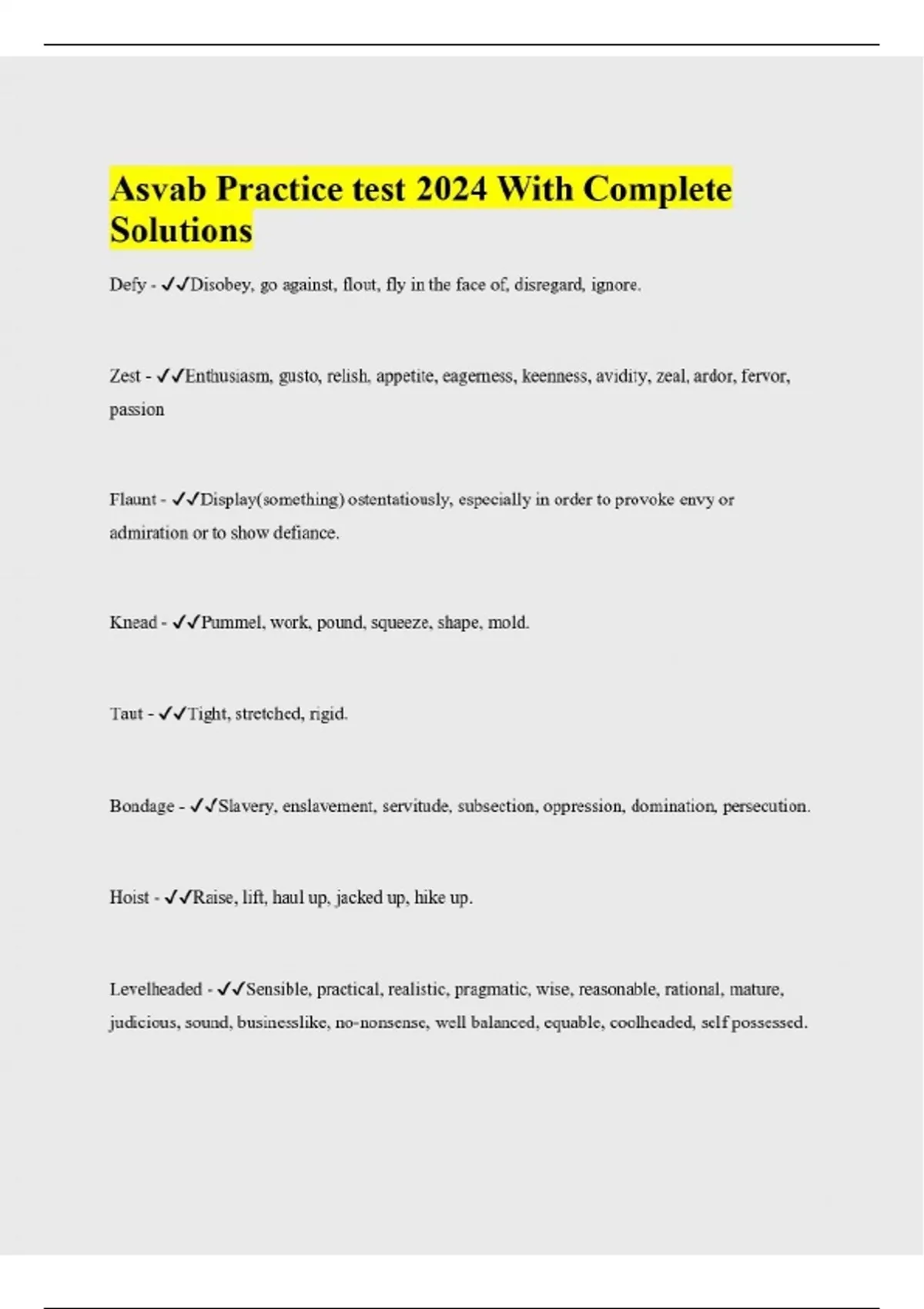 Asvab Practice test 2024 With Complete Solutions - Asvab Practice ...