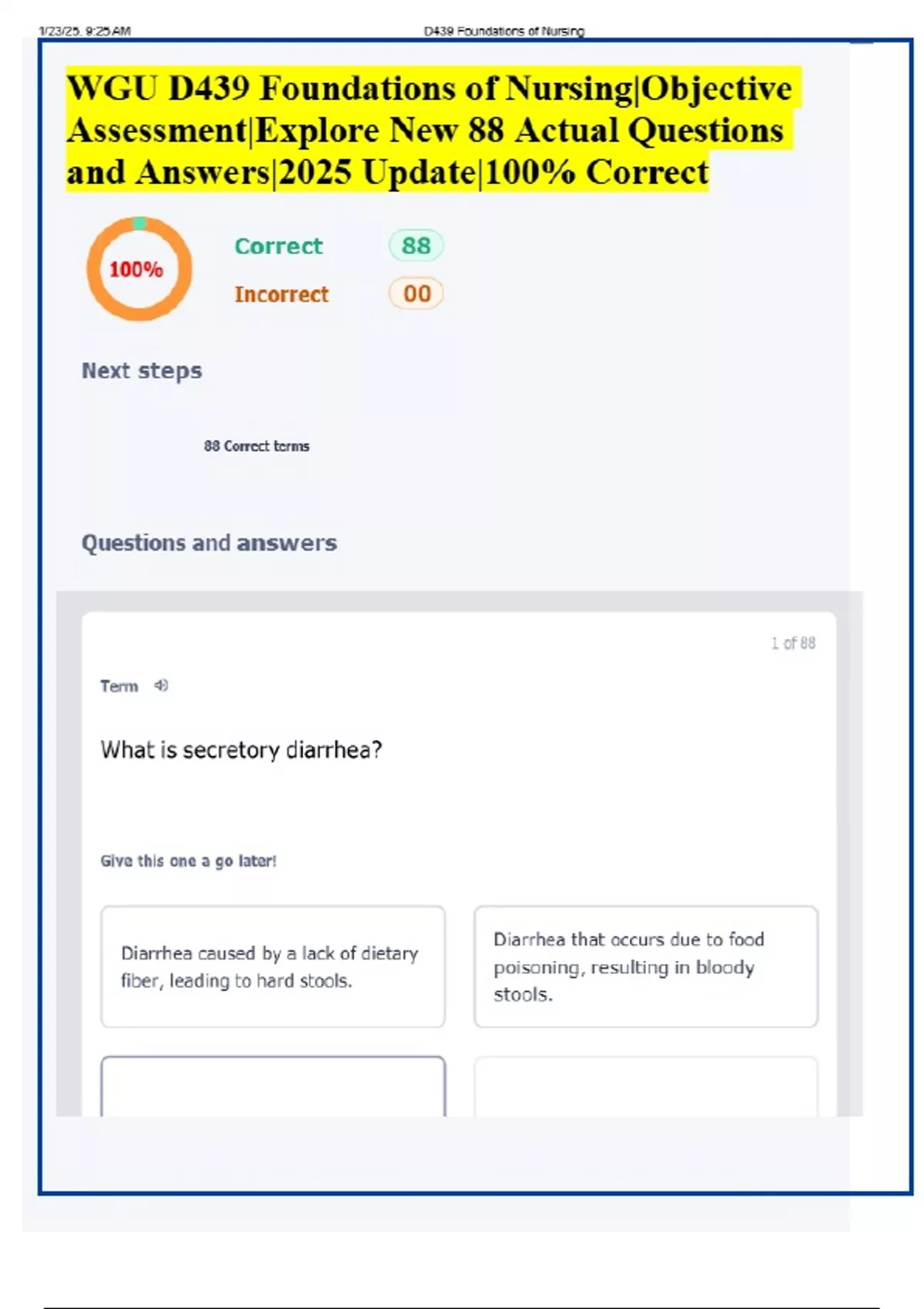 WGU D439 Foundations of Nursing|Objective Assessment|Explore New 88 ...
