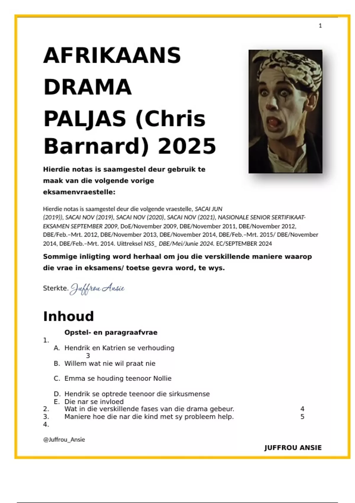 Summary PALJAS (Chris Barnard). Opgesom deur @ Juffou Ansie. ALLES wat ...