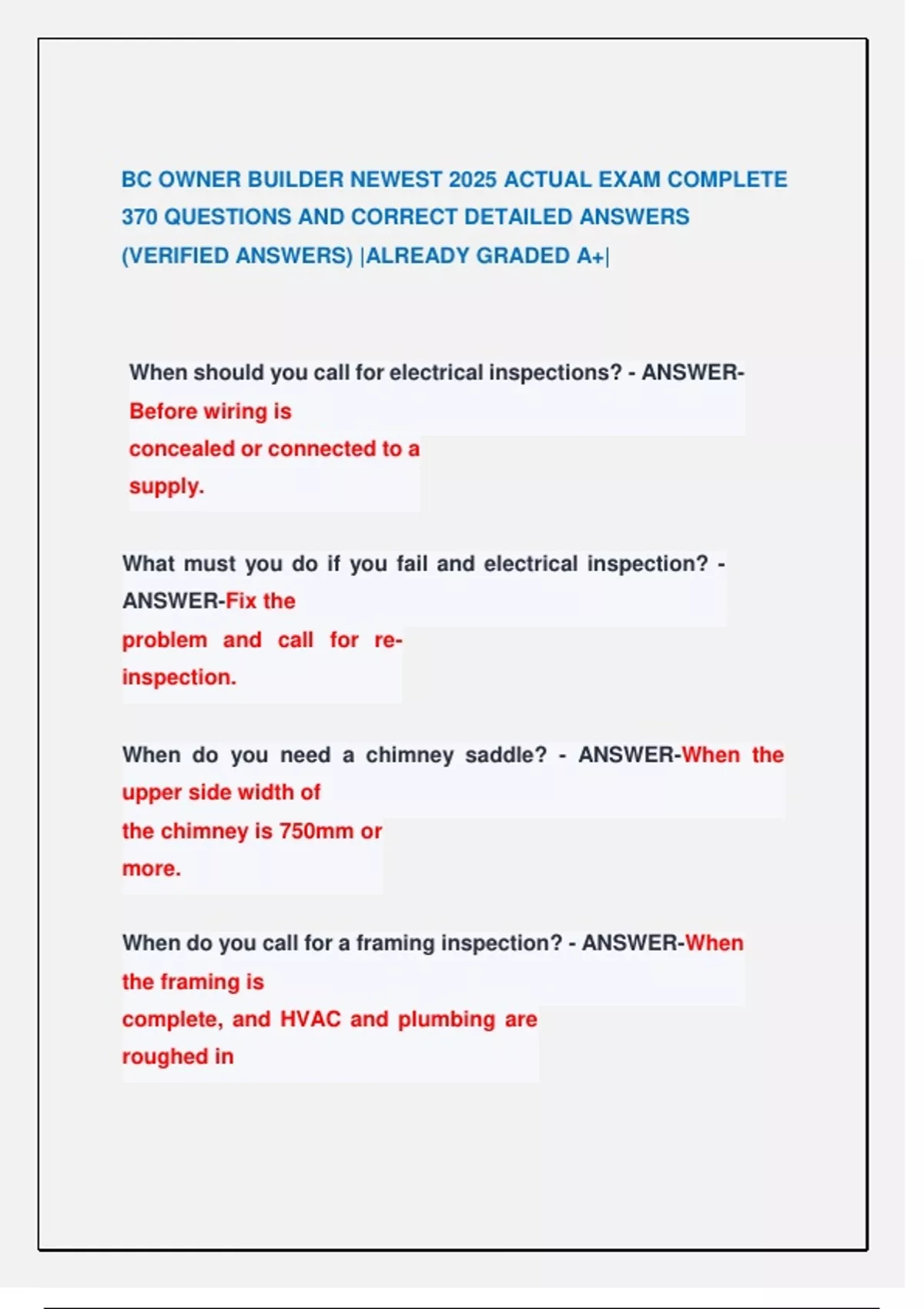 BC OWNER BUILDER NEWEST 2025 ACTUAL EXAM COMPLETE 370 QUESTIONS AND ...