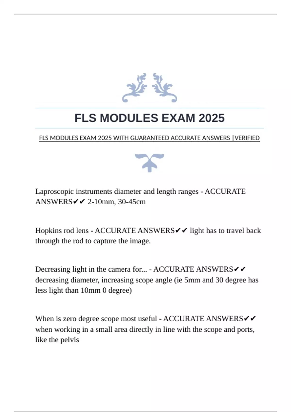 FLS MODULES EXAM 2025 WITH GUARANTEED ACCURATE ANSWERS |VERIFIED - FLS ...