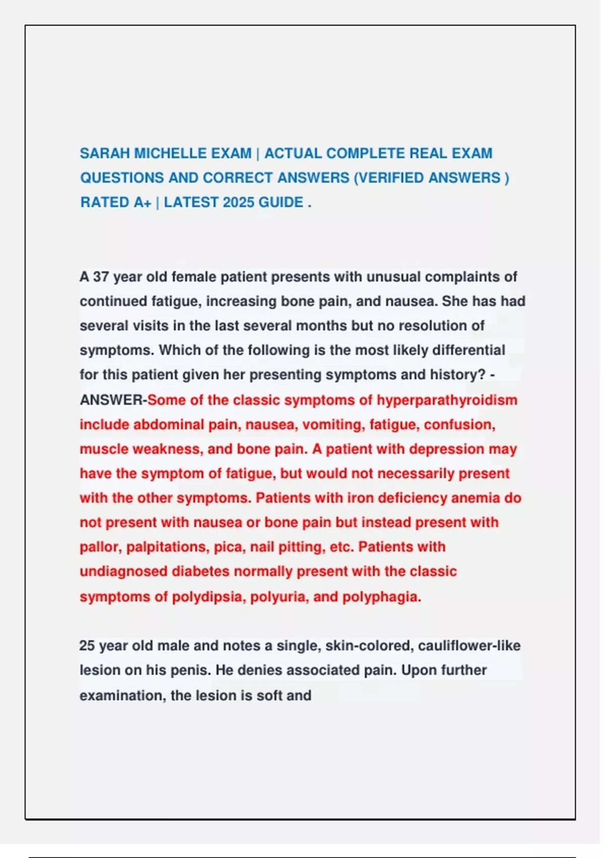 SARAH MICHELLE EXAM | ACTUAL COMPLETE REAL EXAM QUESTIONS AND CORRECT ...