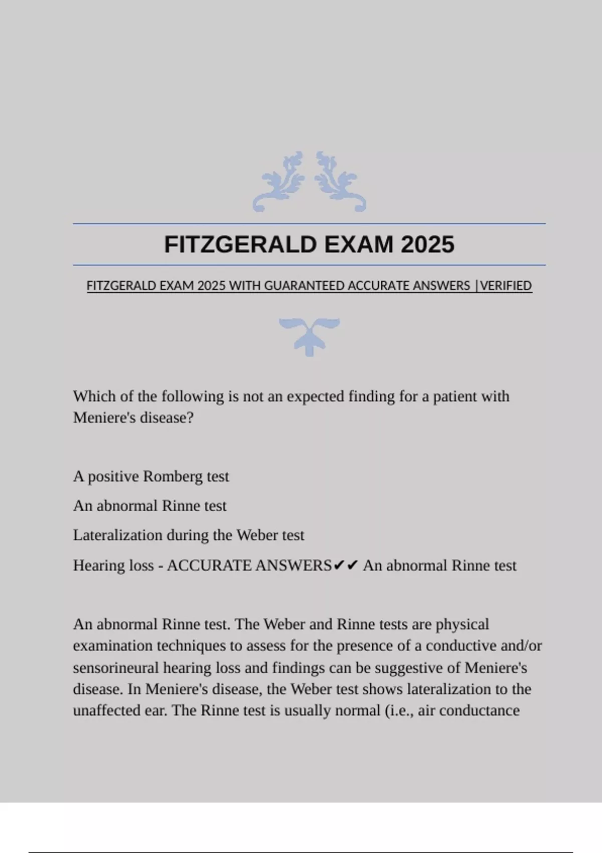 FITZGERALD EXAM 2025 WITH GUARANTEED ACCURATE ANSWERS |VERIFIED ...