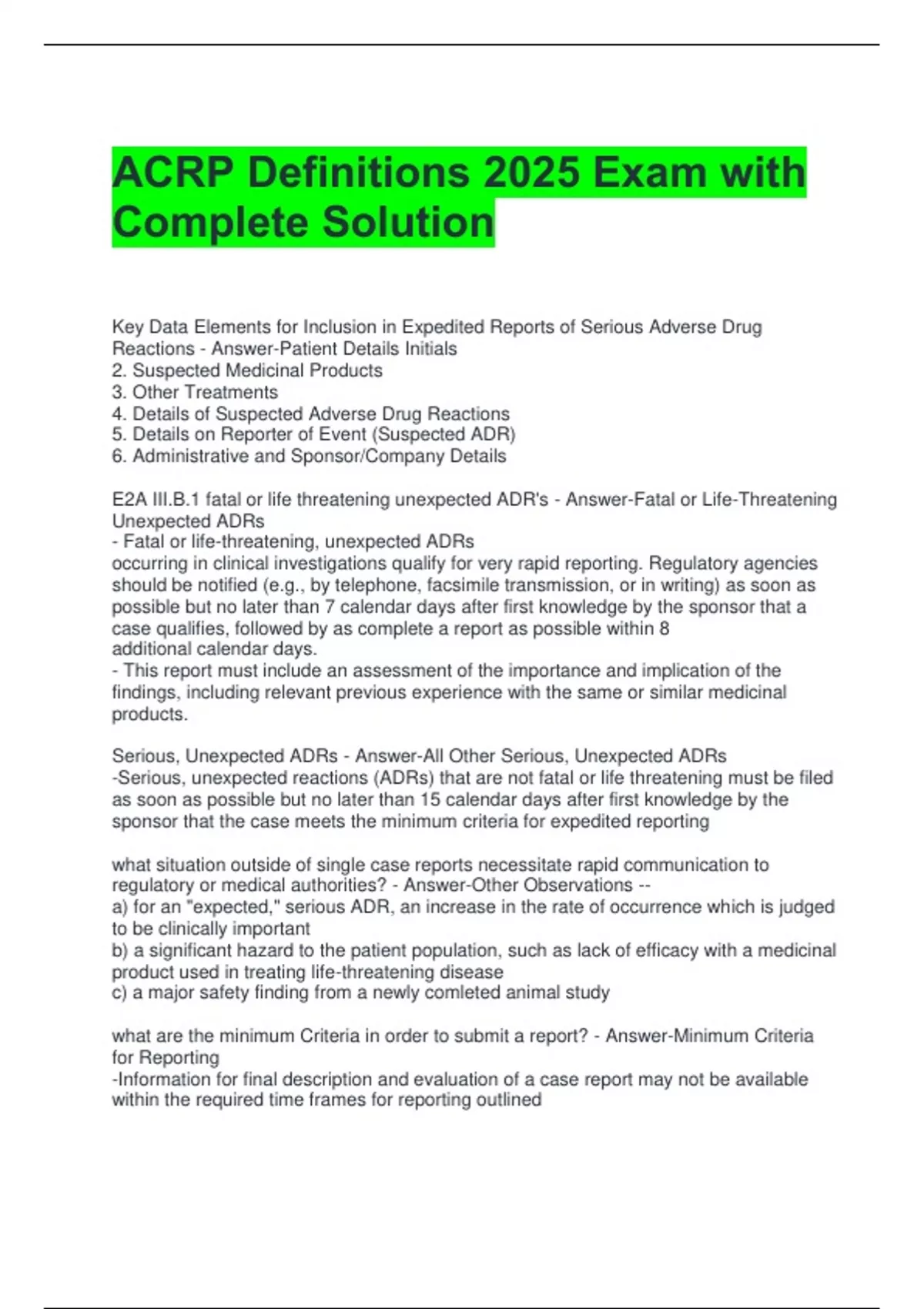 ACRP Definitions 2025 Exam with Complete Solution - ACRP Definitions ...