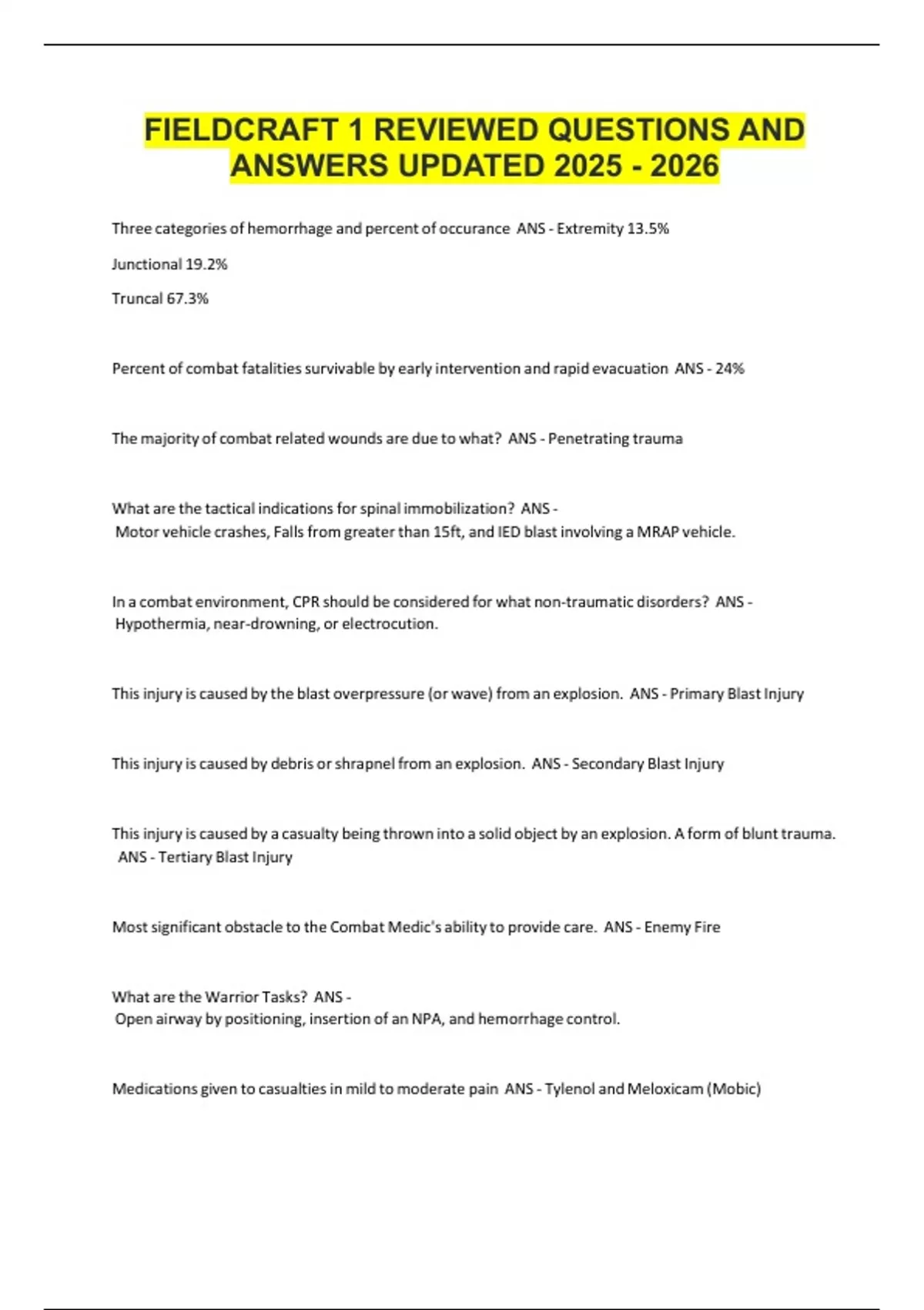 FIELDCRAFT 1 REVIEWED QUESTIONS AND ANSWERS UPDATED - FIELDCRAFT 1 ...