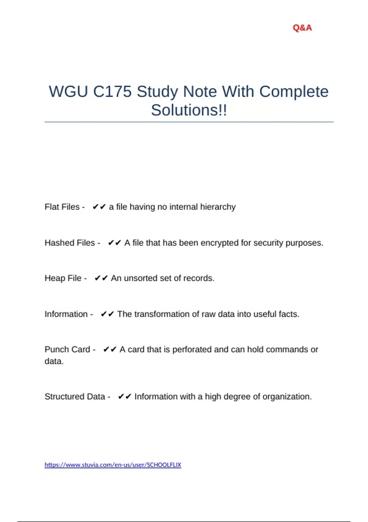 WGU C175 Study Note With Complete Solutions!! - WGU C175 - Stuvia US