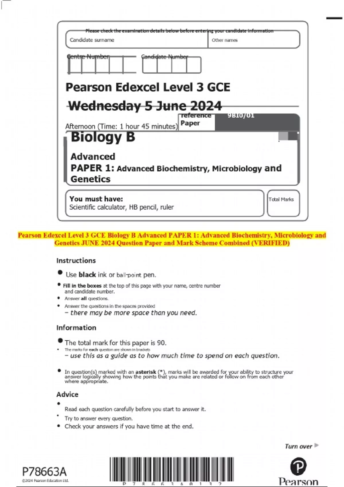 Pearson Edexcel Level 3 GCE Biology B Advanced PAPER 1: Advanced ...