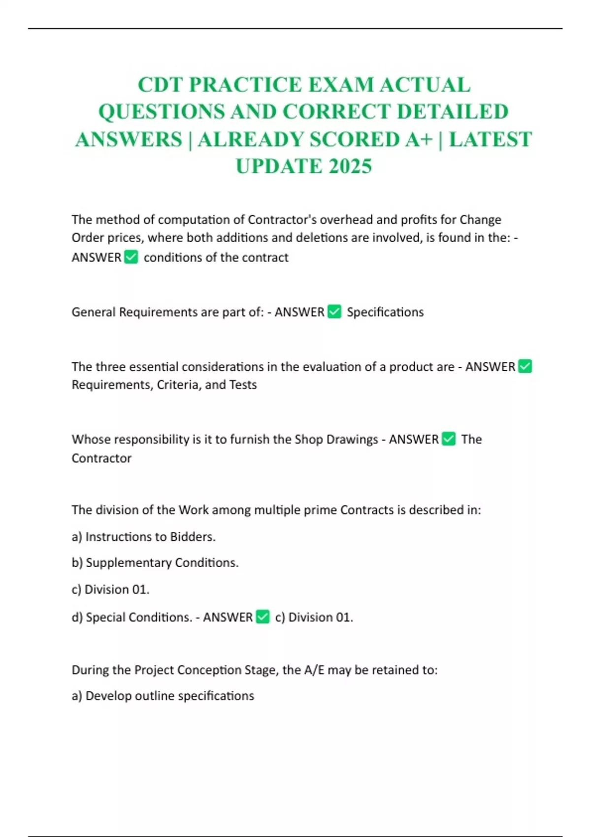 CDT PRACTICE EXAM ACTUAL QUESTIONS AND CORRECT DETAILED ANSWERS ...