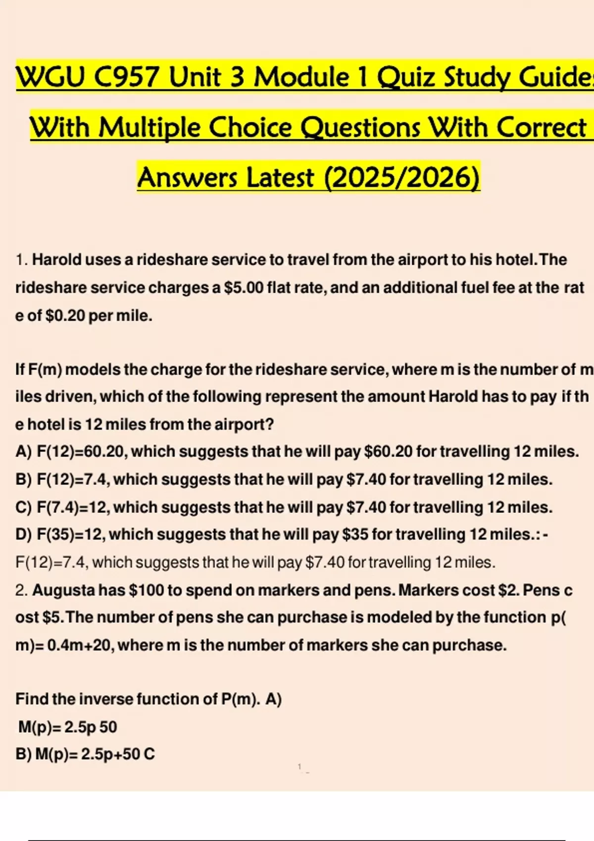 WGU C957 Unit 3 Module 1 Quiz Study Guides With Multiple Choice ...