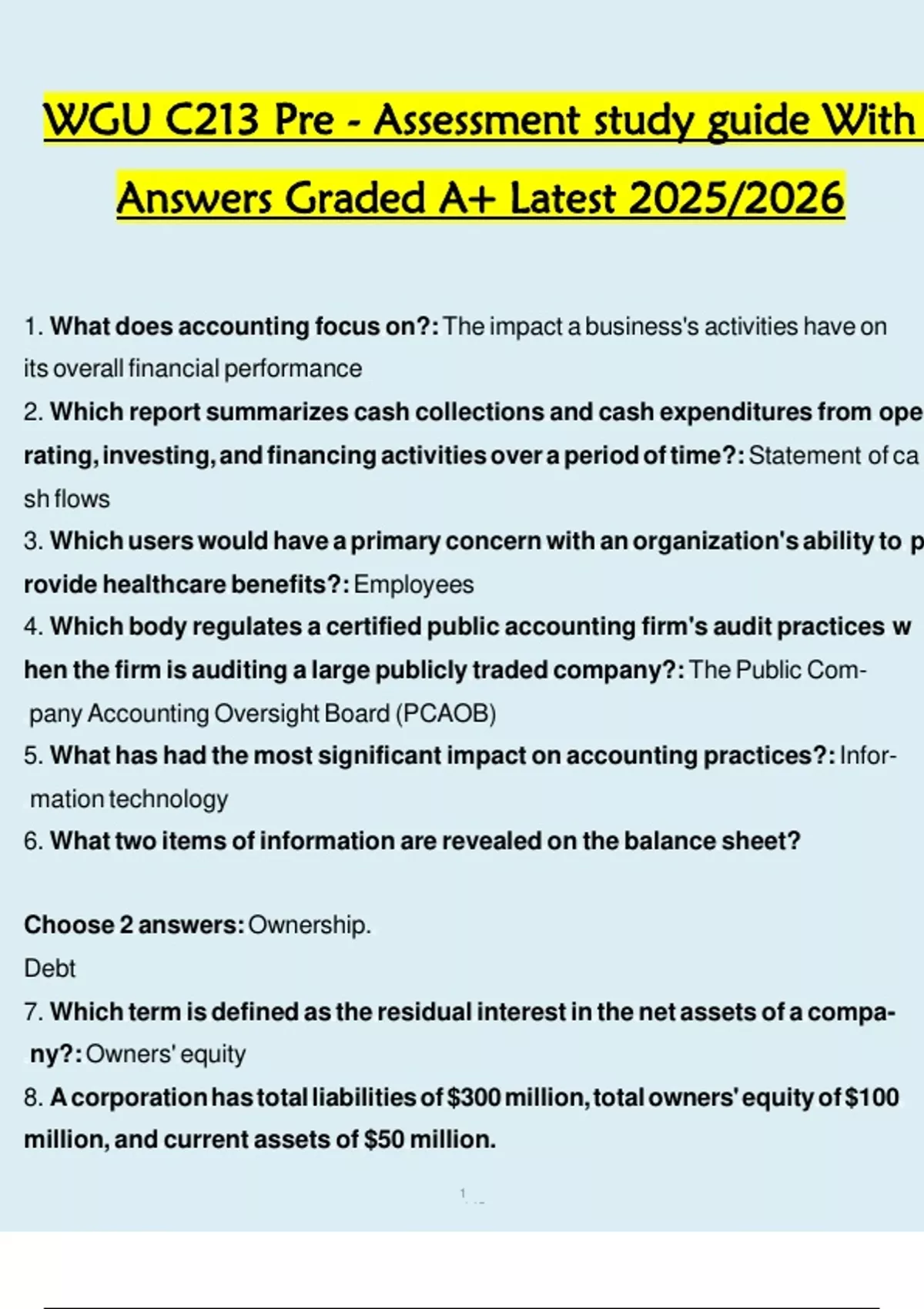 WGU C213 Pre - Assessment study guide With Answers Graded A+ Latest ...