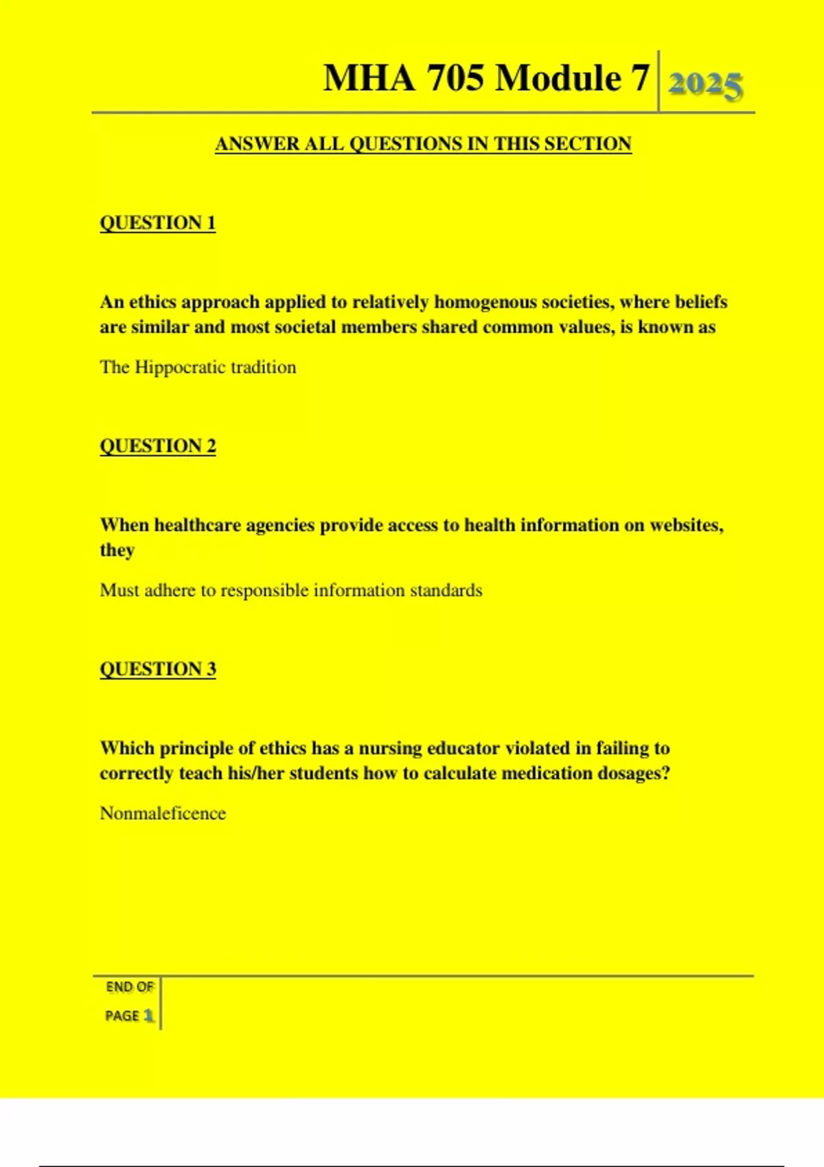 MHA 705 Module 7 QUESTIONS AND ANSWERS 2025 - MHA 705 Module 7 - Stuvia US