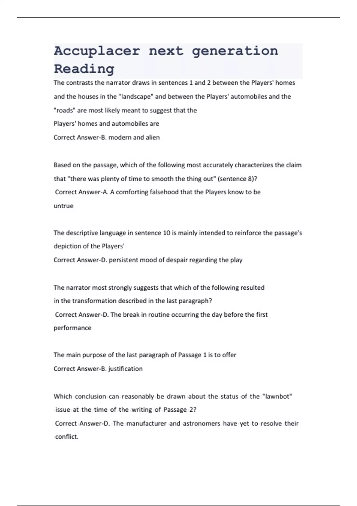 ACCUPLACER Reading Next Generation Practice Test | Comprehensive Review ...