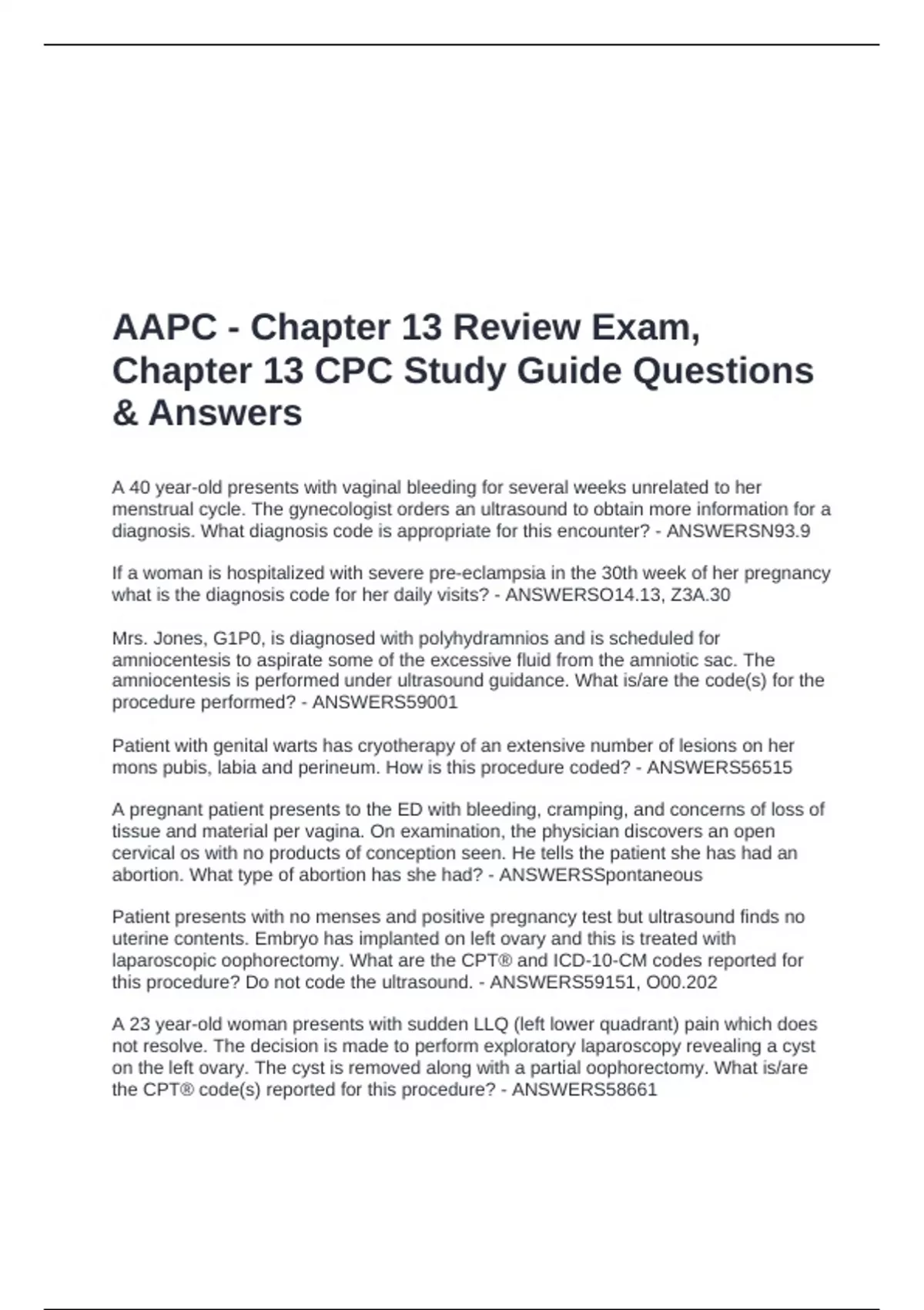 AAPC - Chapter 13 Review Exam, Chapter 13 CPC Study Guide Questions ...