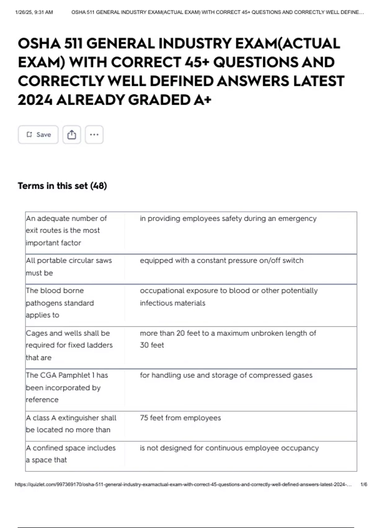 OSHA 511 GENERAL INDUSTRY EXAM(ACTUAL EXAM) WITH CORRECT 45+ QUESTIONS ...