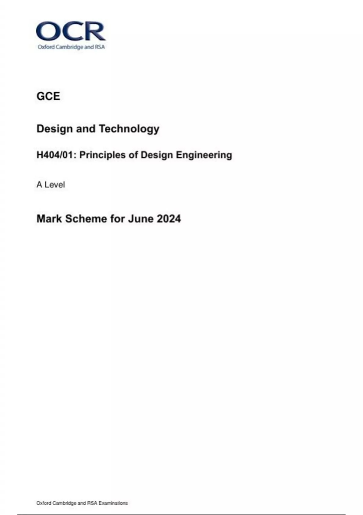 OCR GCE Design and Technology H404/01: Principles of Design Engineering ...