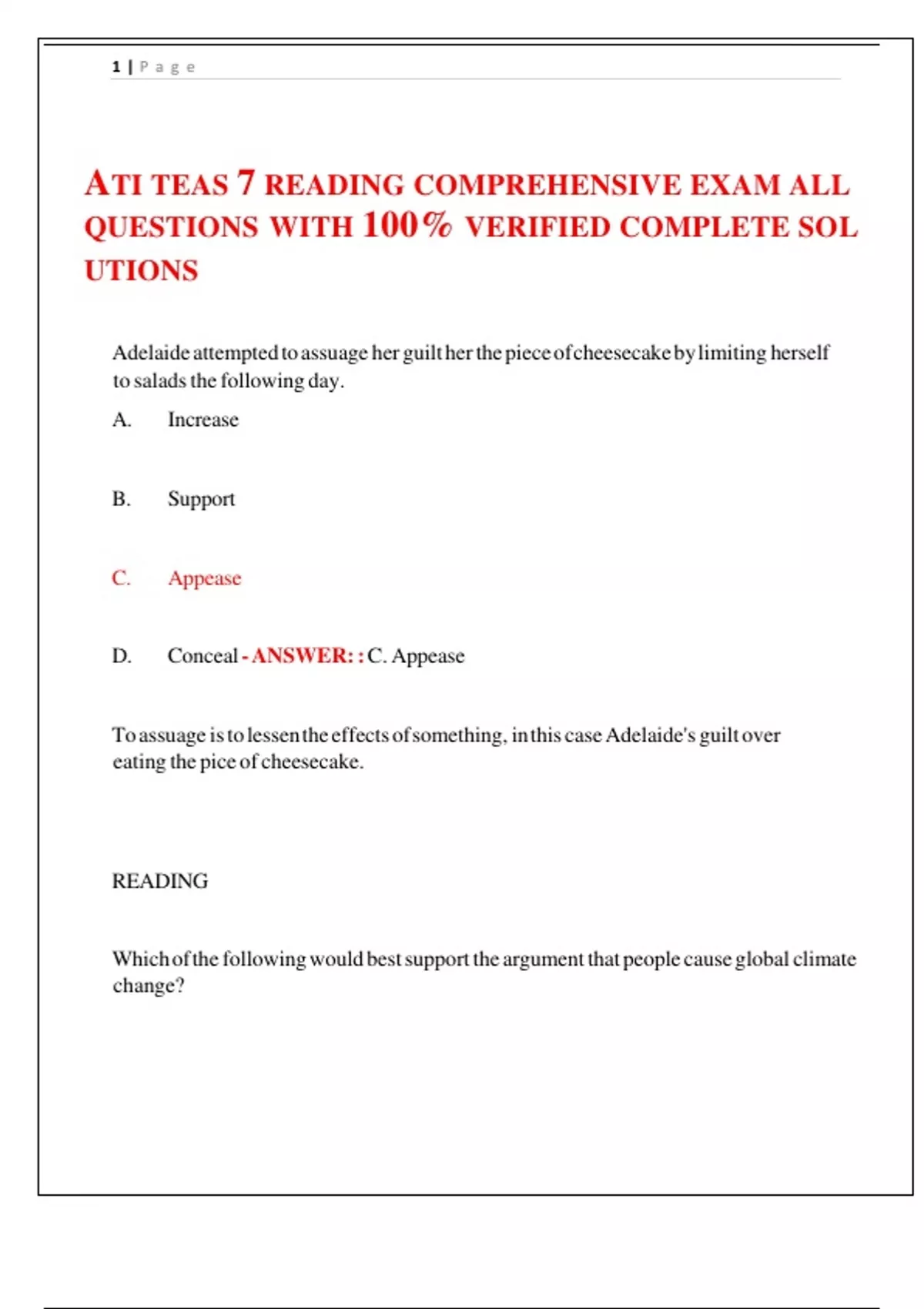 ATI TEAS 7 READING COMPREHENSIVE EXAM ALL QUESTIONS WITH 100% VERIFIED ...
