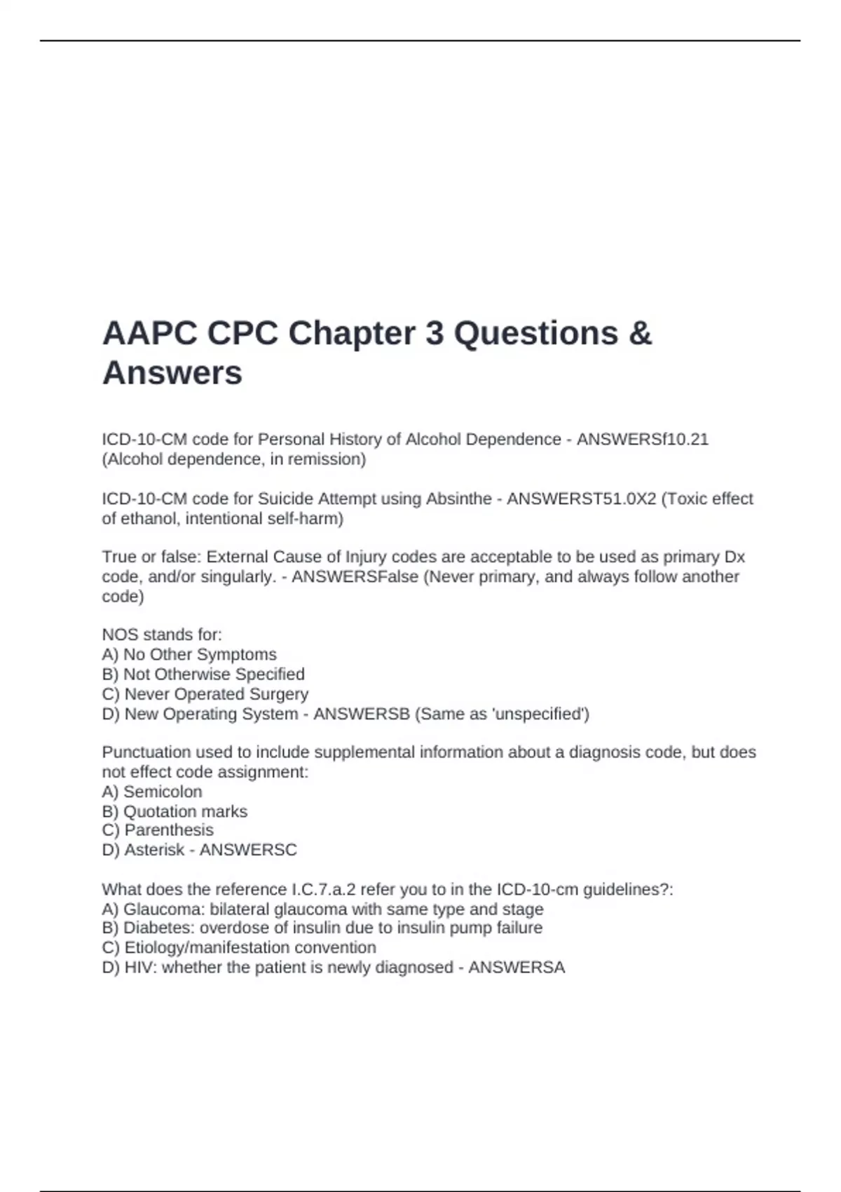 AAPC CPC Chapter 3 Questions & Answers - AAPC CPC Chapter 3 - Stuvia US
