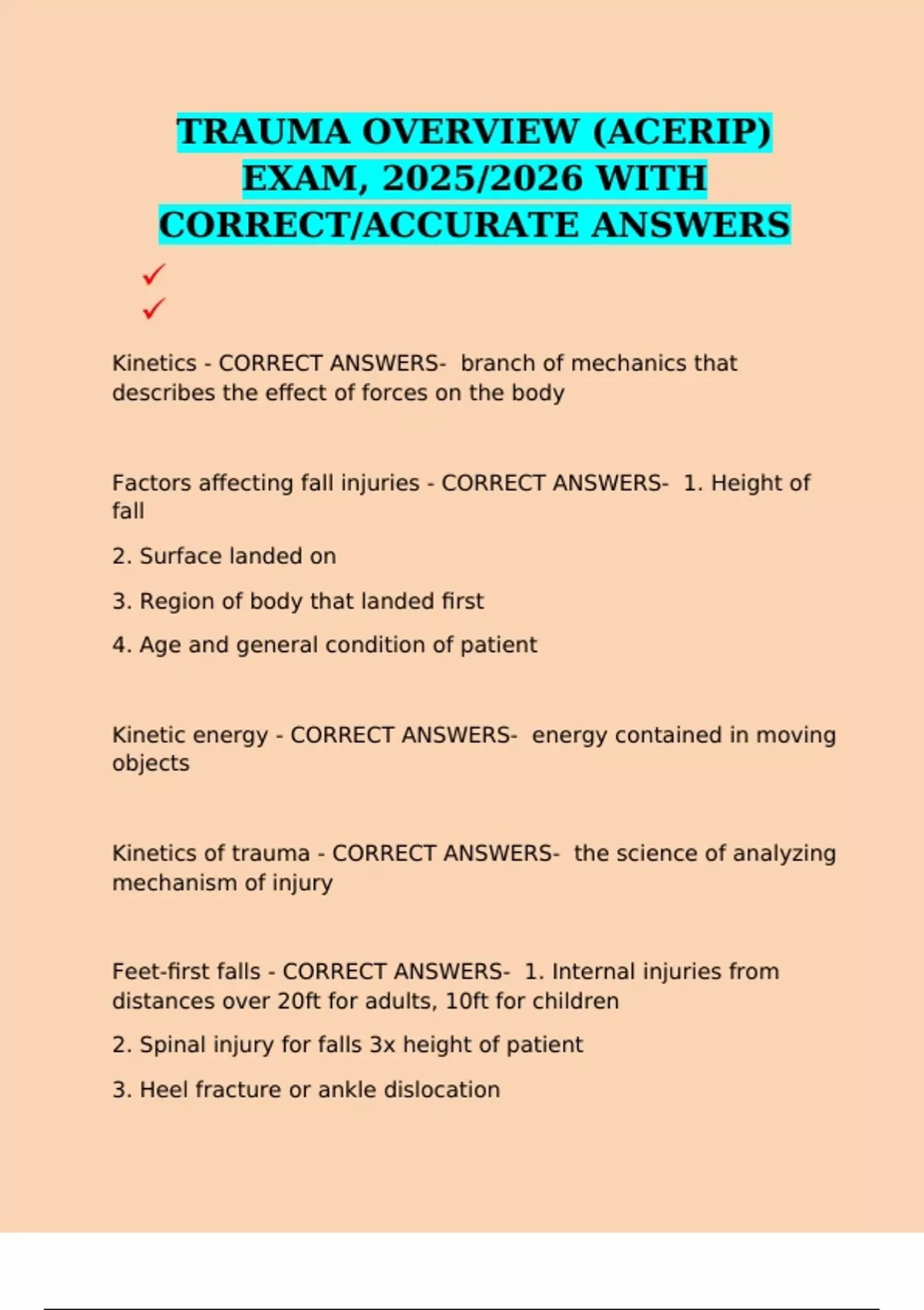 TRAUMA OVERVIEW (ACERIP) EXAM, 2025/2026 WITH CORRECT/ACCURATE ANSWERS ...