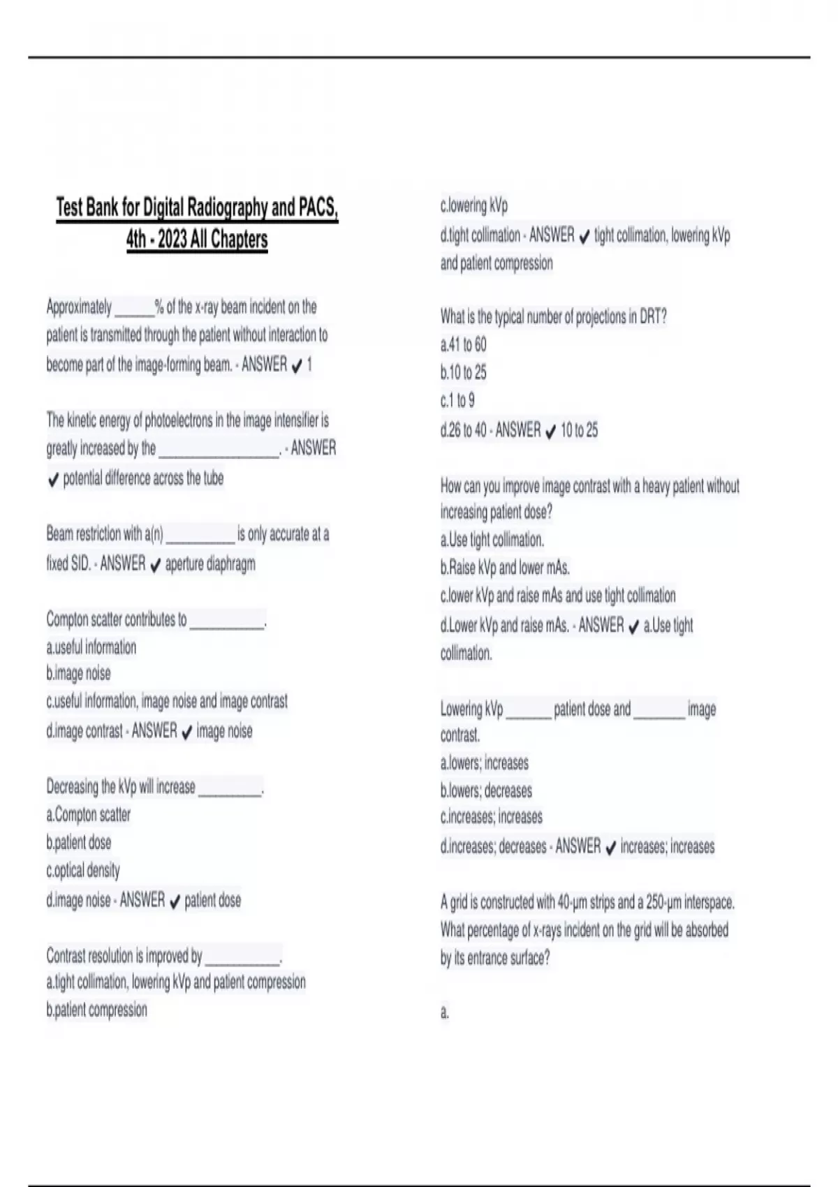 Test Bank for Digital Radiography and PACS, 4th - 2025 All Chapters ...