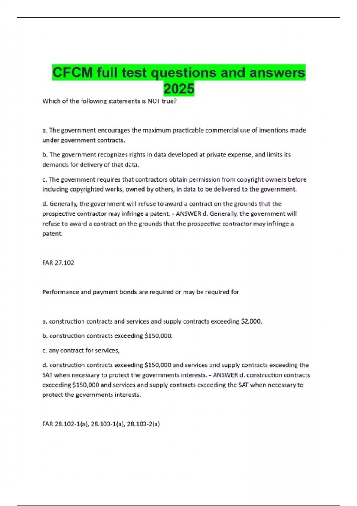 CFCM full test questions and answers 100% sure pass 2025 - Tesst ...