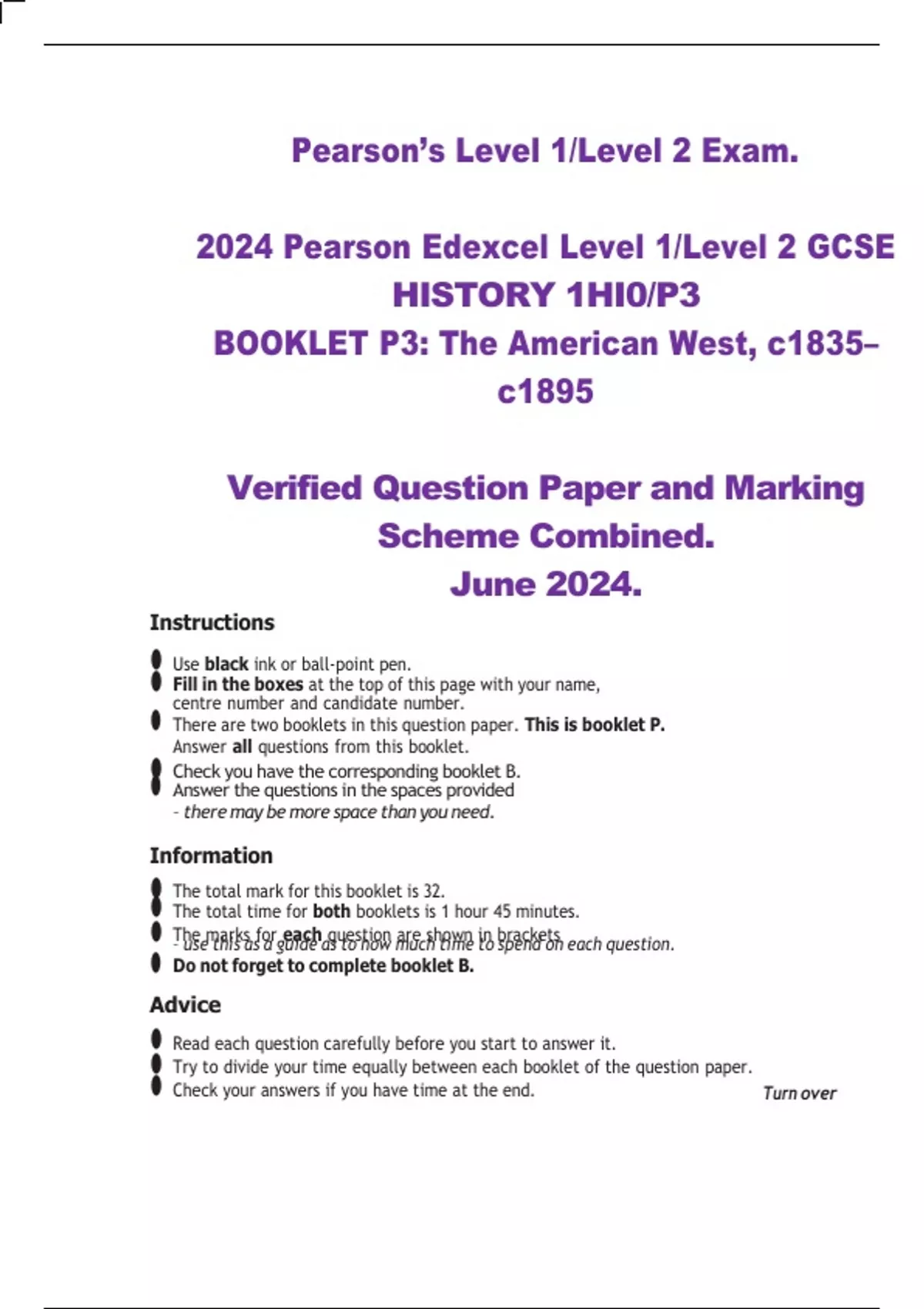 2024 Pearson Edexcel Level 1/Level 2 GCSE HISTORY 1HI0/P3 BOOKLET P3: The American West, c1835 ...