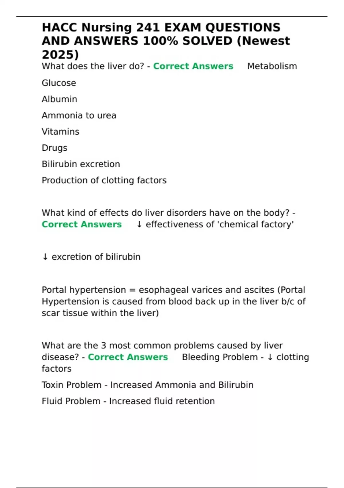 HACC Nursing 241 EXAM QUESTIONS AND ANSWERS 100- SOLVED (Newest 2025 ...