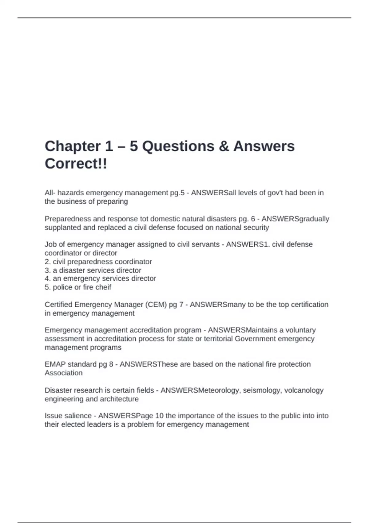 Chapter 1 – 5 Questions & Answers Correct!! - Chapter 1 – 5 - Stuvia US